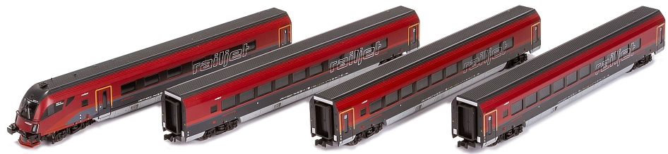 Kato HobbyTrain Lemke H25216 - Austrian 4pc Railjet set with Kato HobbyTrain Lemke H25216 - Austrian 4pc Railjet set with